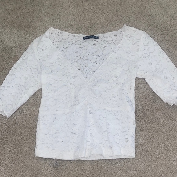 Zara | Tops | Zara Lace Scrunch Front Top | Poshmark